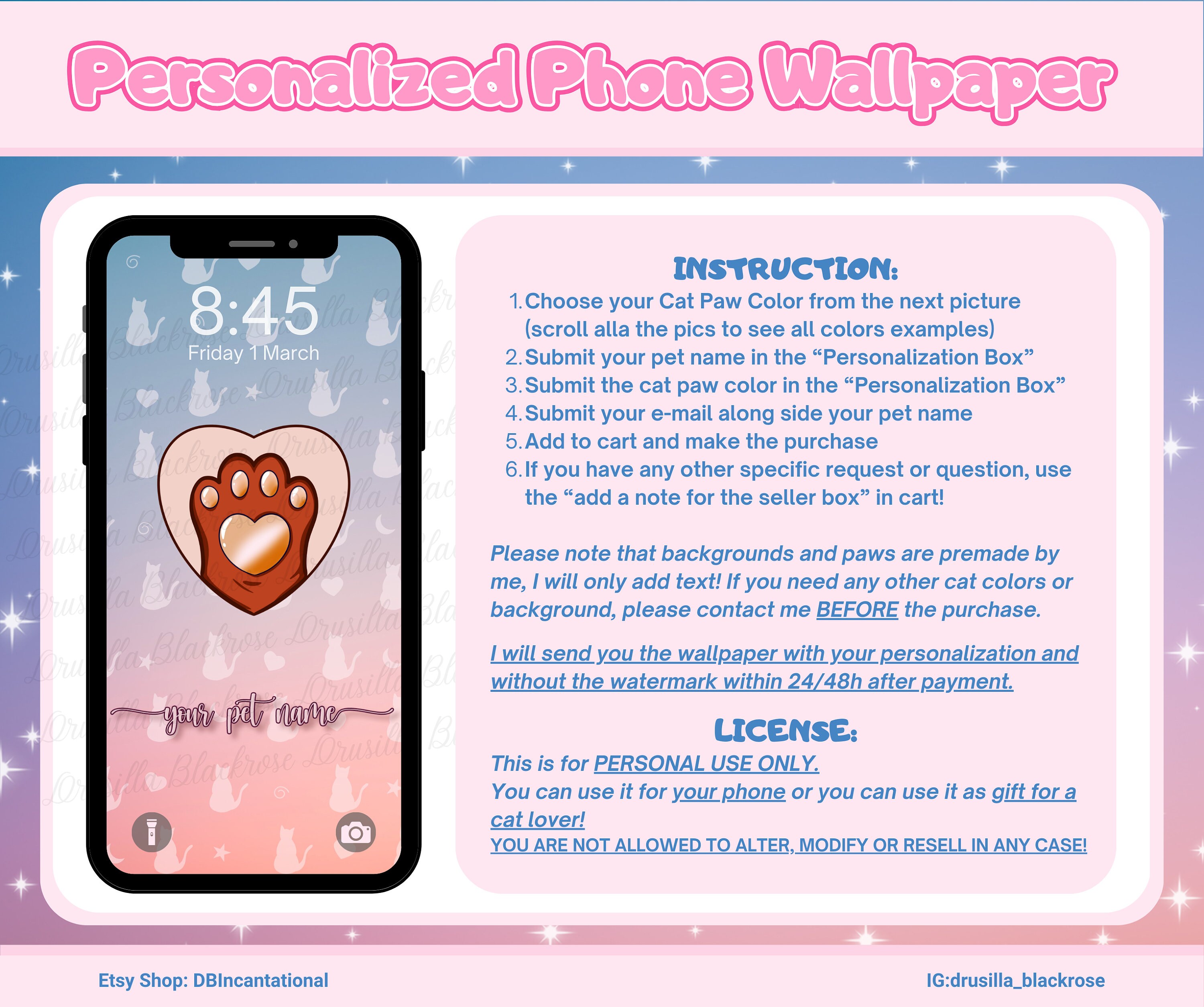 Custom Cat Paw Phone Wallpaper, Personalized Pet Name Lock Screen ...