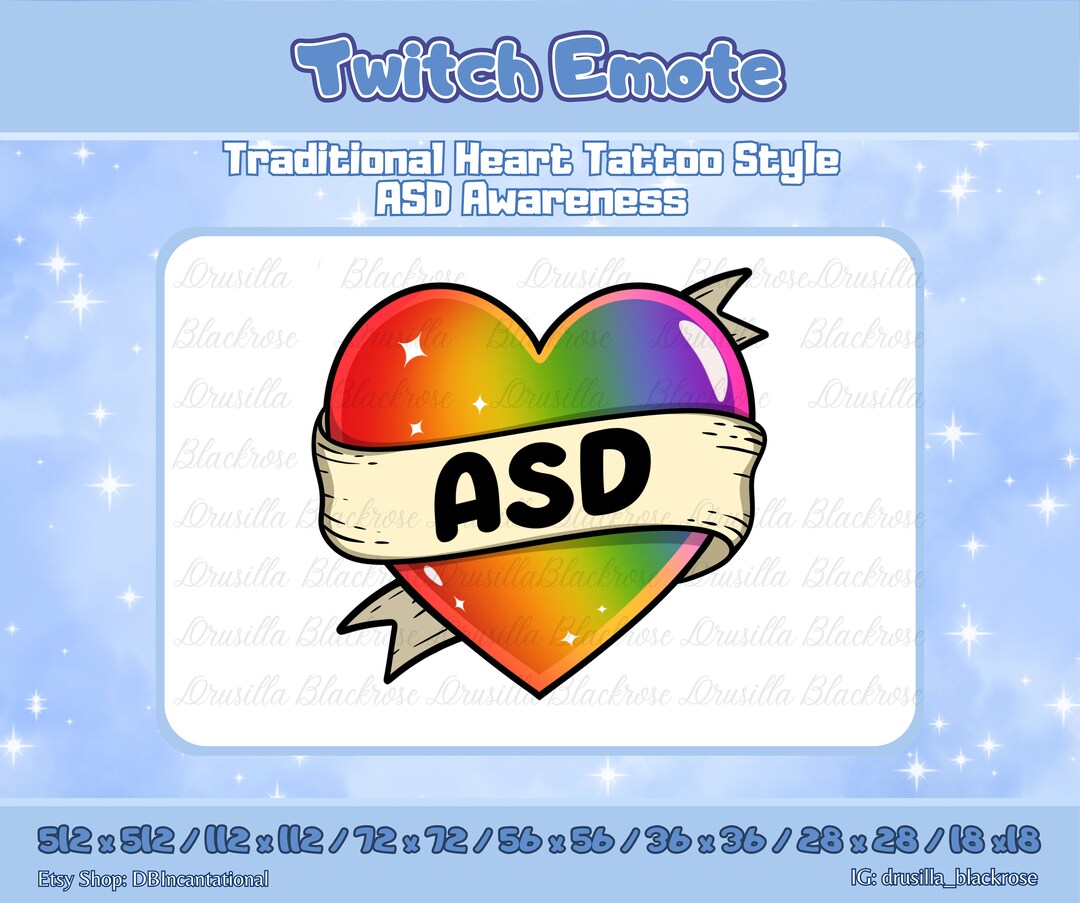 Traditional Rainbow Heart Tattoo Style Autism Awareness Twitch Emote ...