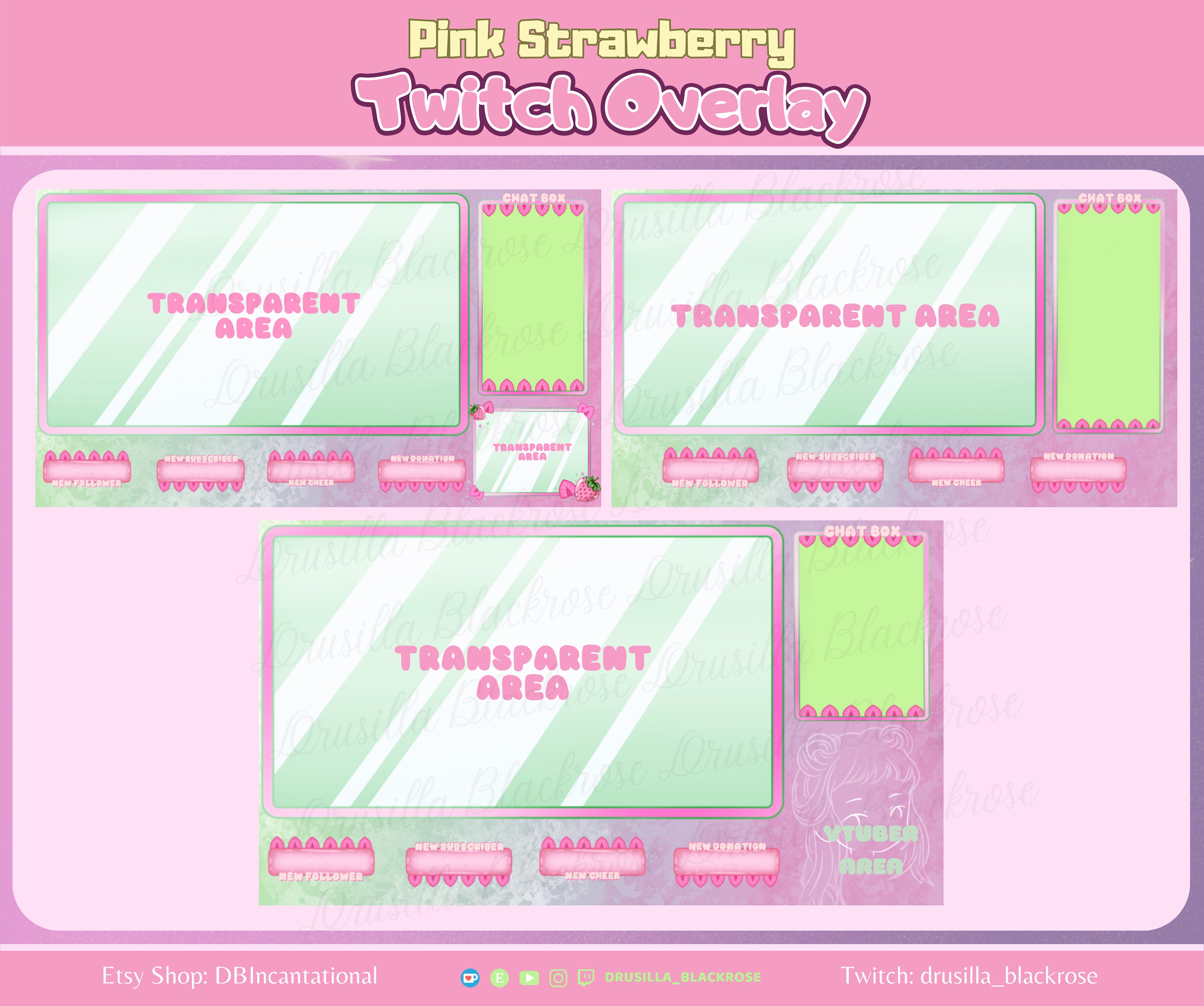 Adorable Pink Strawberry Themed Twitch Overlays Simple Static - Etsy