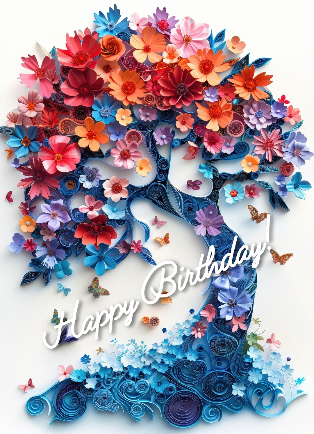 Happy Birthday Printable Card, Paper Quilling Style Greeting, High ...