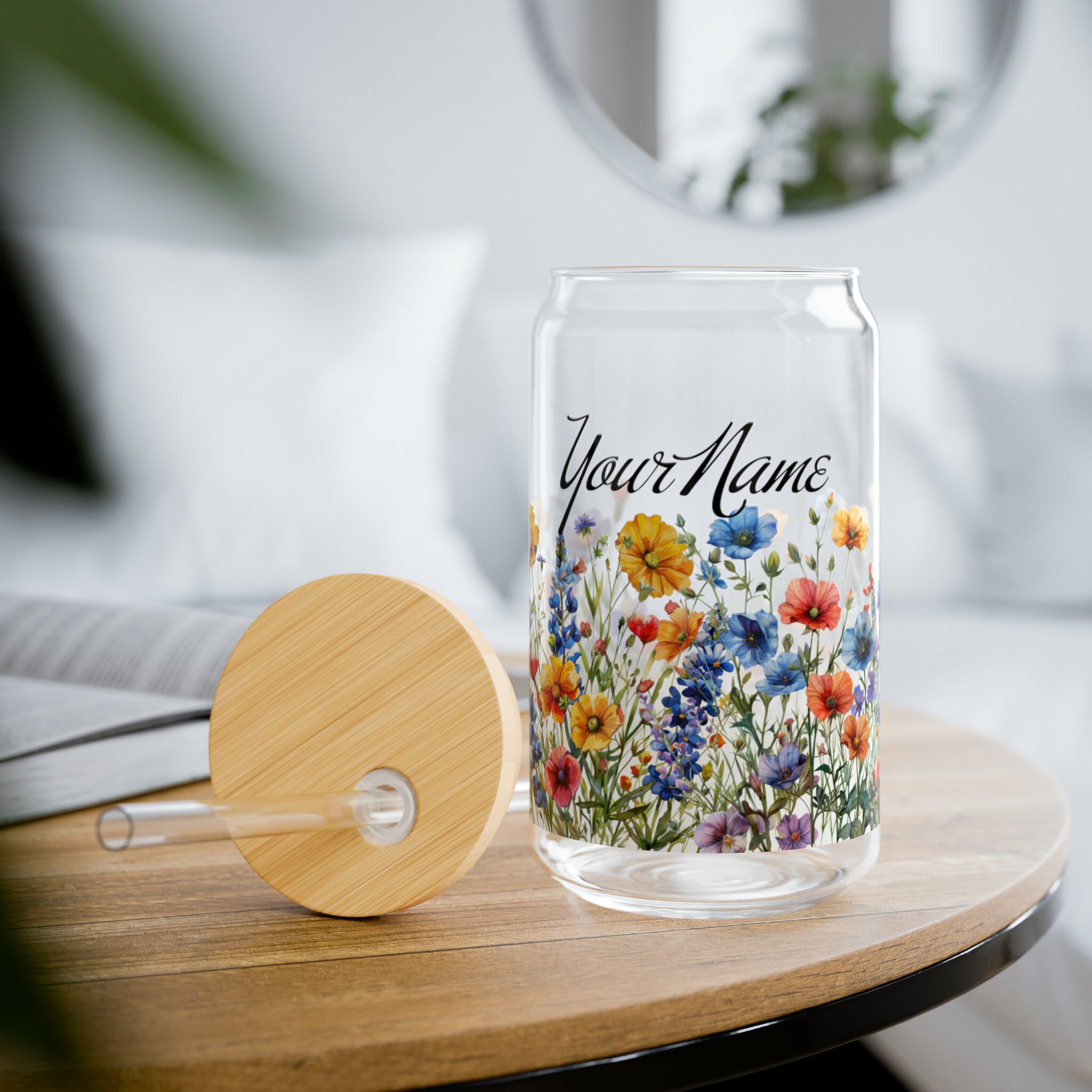 Personalized 16oz Tempered Glass Sipper With Spring Flowers Custom ...