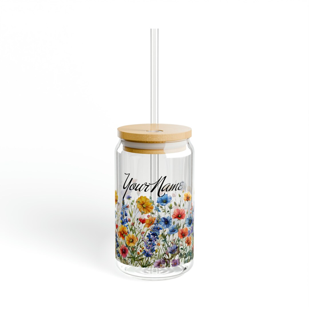 Personalized 16oz Tempered Glass Sipper With Spring Flowers Custom ...