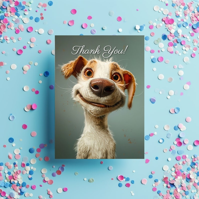 Cute Happy Dog Thank You Card, Printable Greeting Card, Digital ...