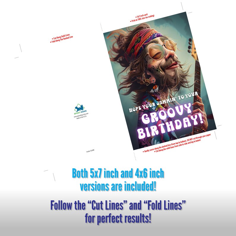 Groovy Birthday Greeting Card, Printable Digital Download, 5x7 and 4x6 ...