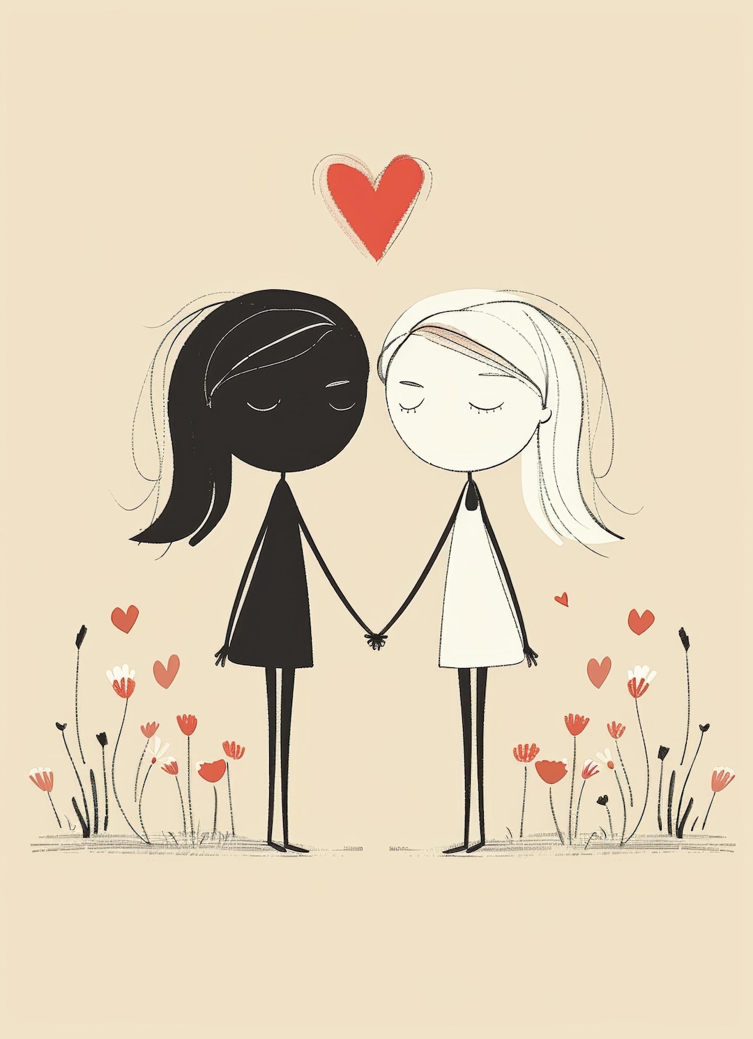 Cute Love Greeting Card, Digital Download, Sweet Couple Heart ...