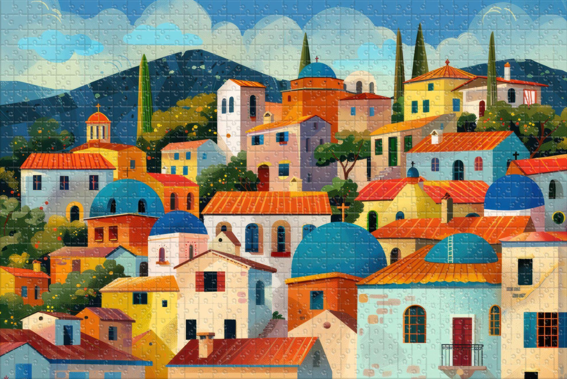 Colorful Mediterranean Town Jigsaw Puzzle, Vibrant Architecture Puzzle ...