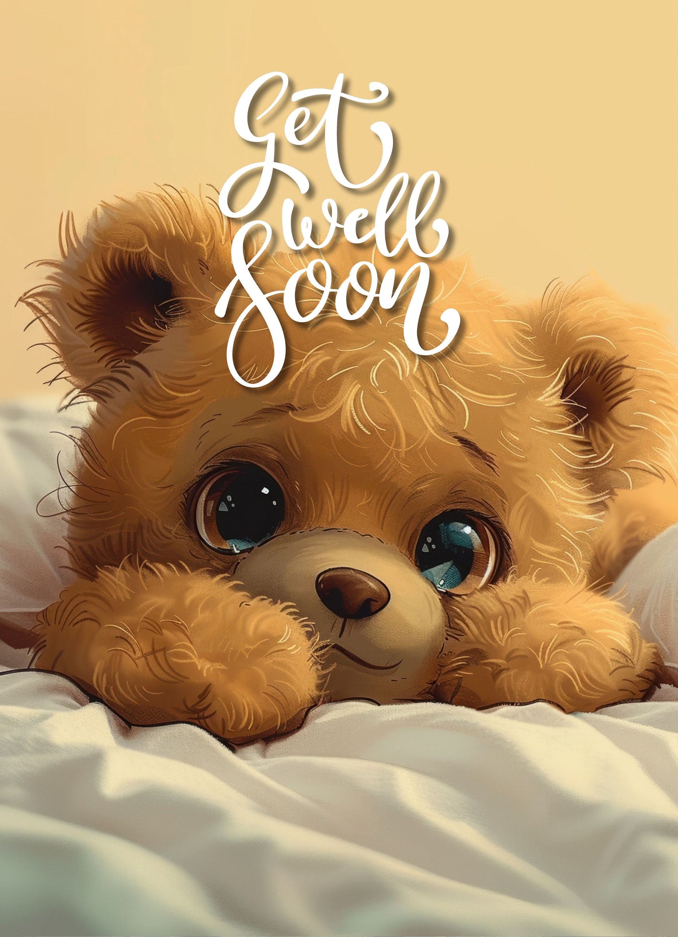 Cute Bear Get Well Soon Card, Printable Digital Download, Get Well Soon ...