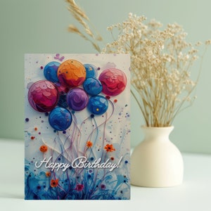 Birthday Greeting Card, Alcohol Ink Style, Printable Digital Download ...