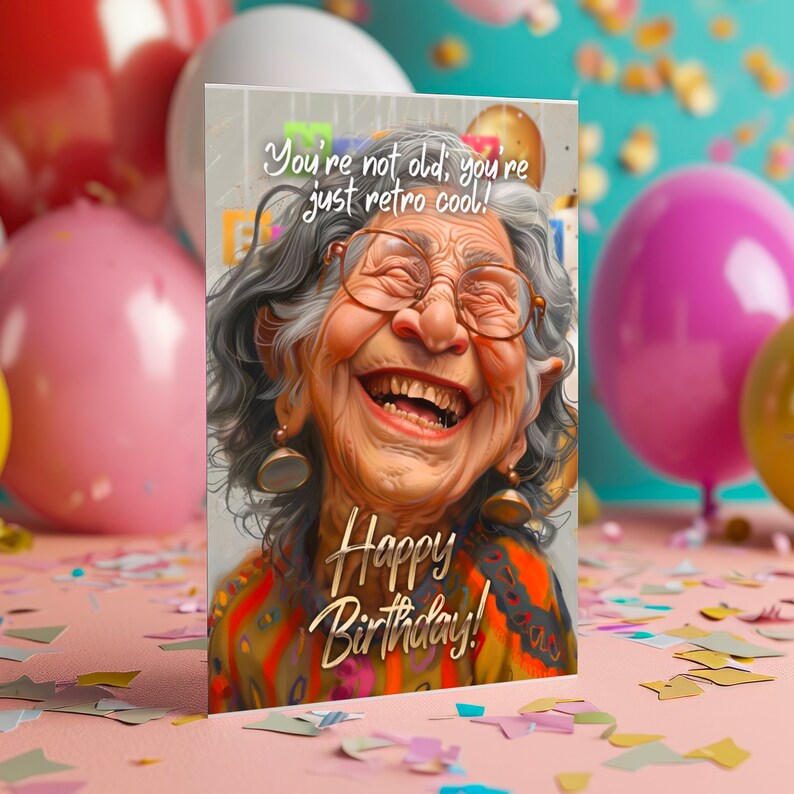 Funny Birthday Greeting Card, Retro Cool Birthday Card, Digital ...