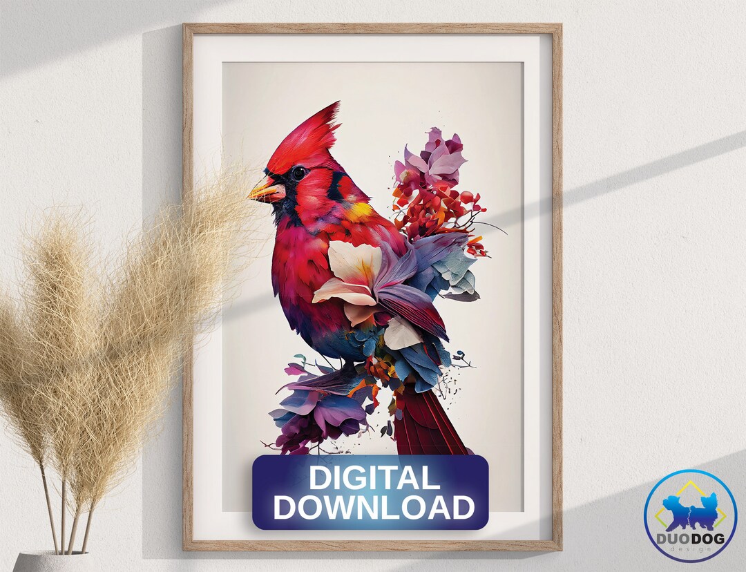 Mid Century Modern Cardinal 3 Digital Art Home Wall Decor Duo Dogs ...