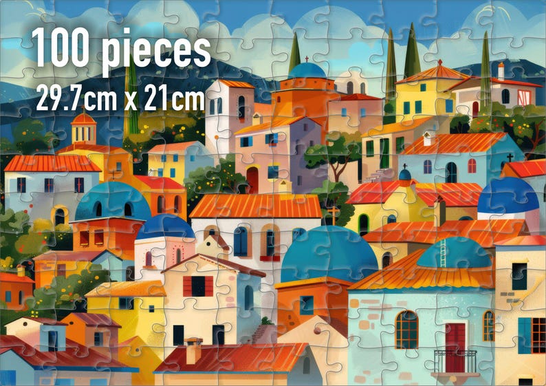 Colorful Mediterranean Town Jigsaw Puzzle, Vibrant Architecture Puzzle ...