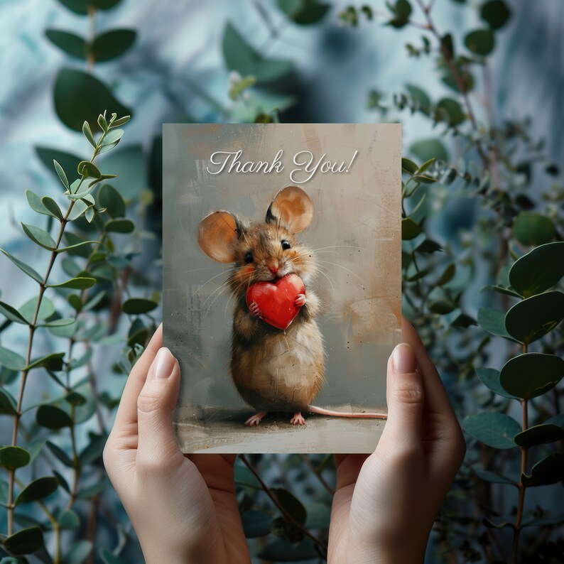 Cute Mouse Thank You Card, Digital Download Greeting Card, Printable ...