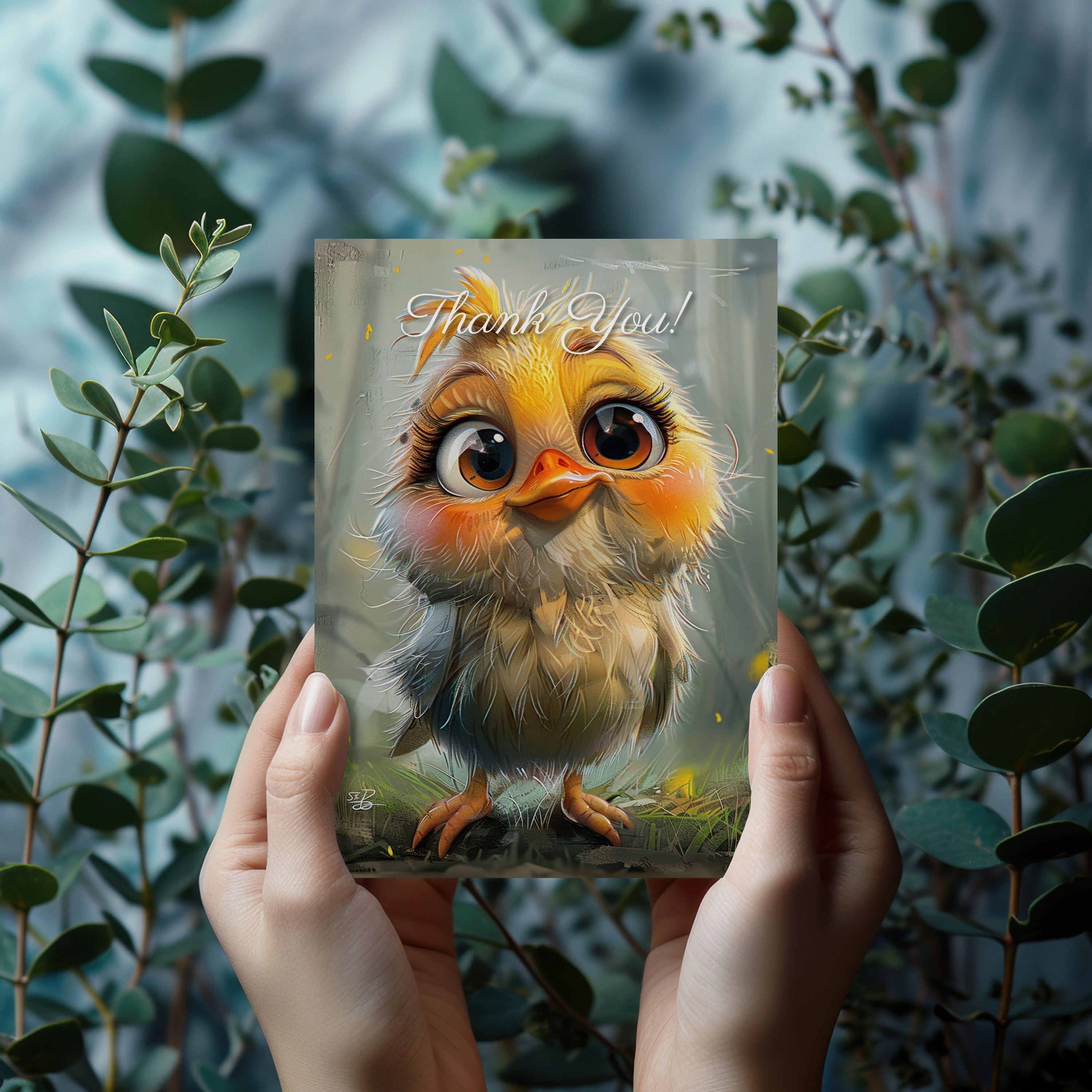 Adorable Thank You Card Printable, Cute Cartoon Chick Greeting Card ...