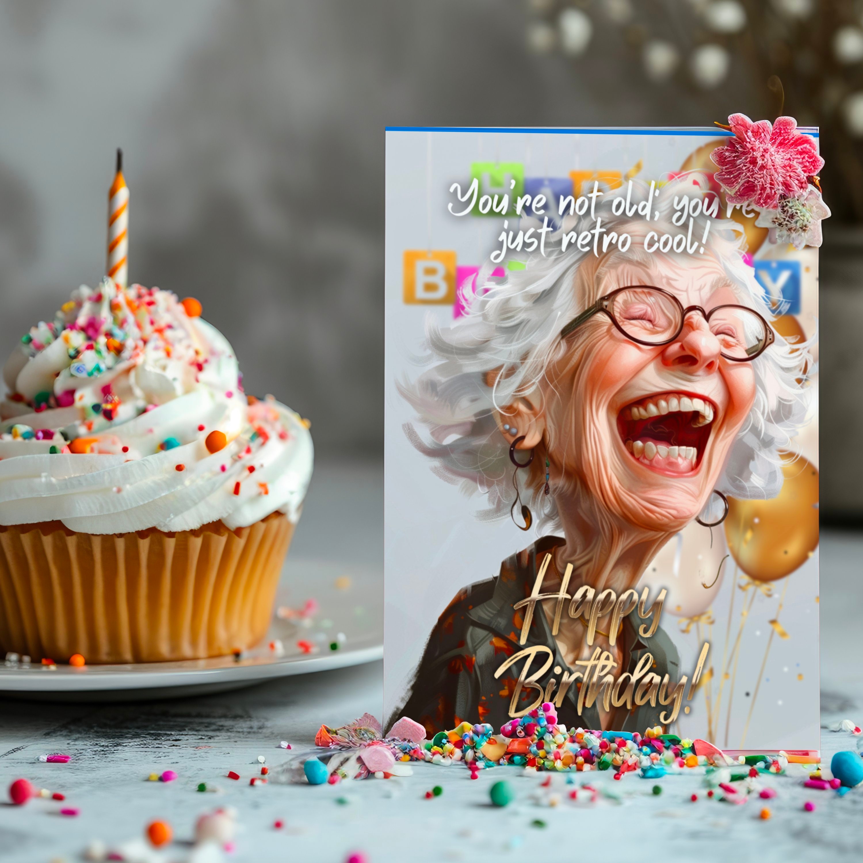 Funny Happy Birthday Card for Seniors, Retro Cool Greeting Card ...
