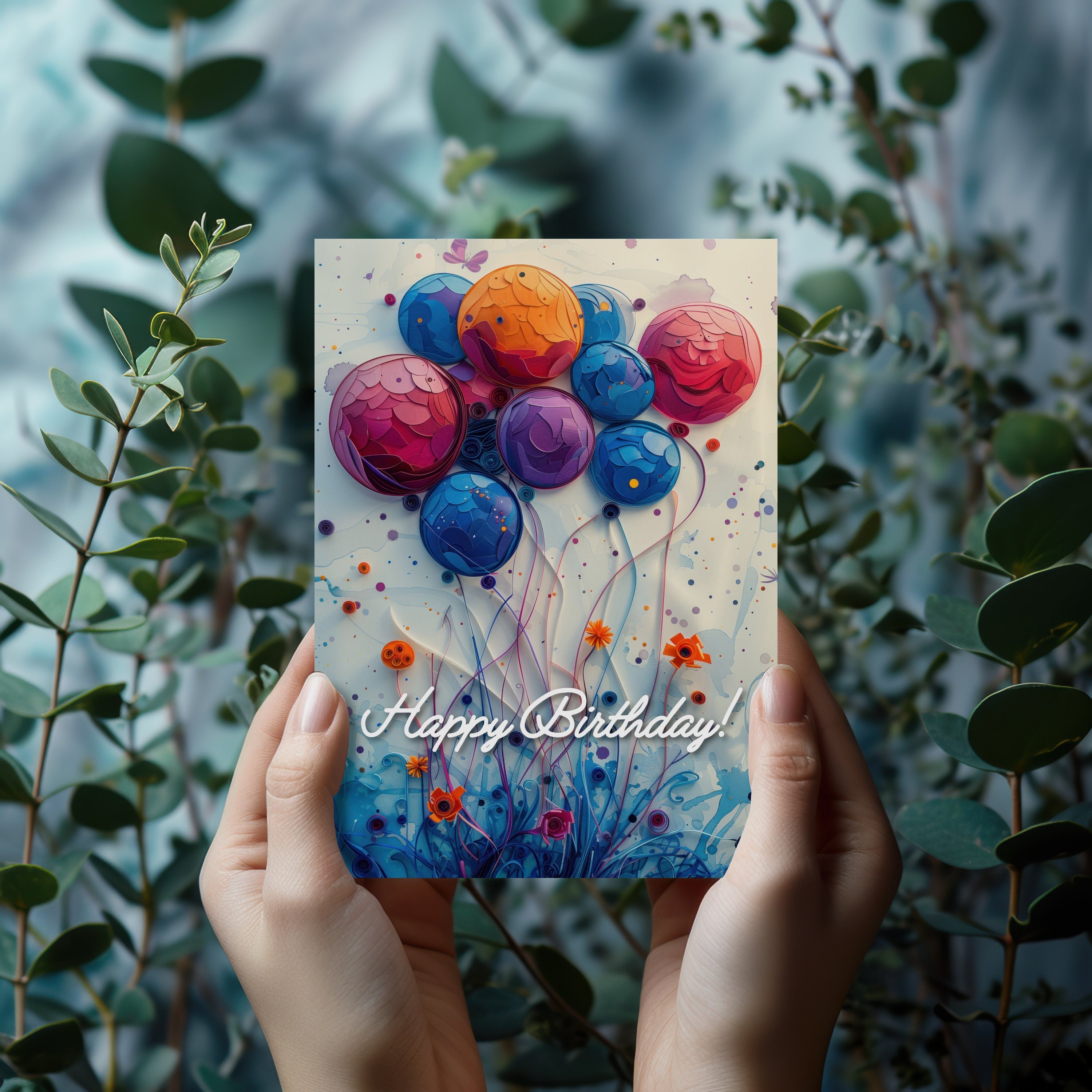 Birthday Greeting Card, Alcohol Ink Style, Printable Digital Download ...