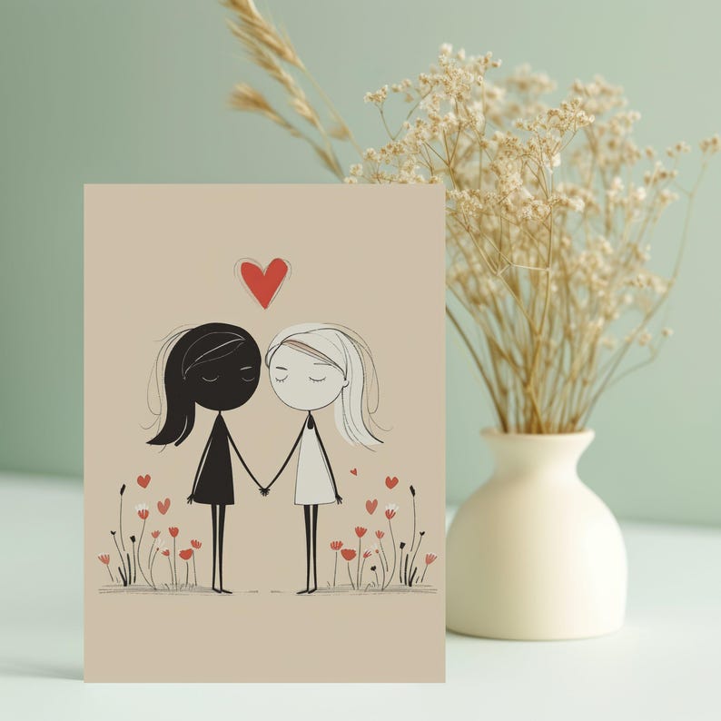 Cute Love Greeting Card, Digital Download, Sweet Couple Heart ...