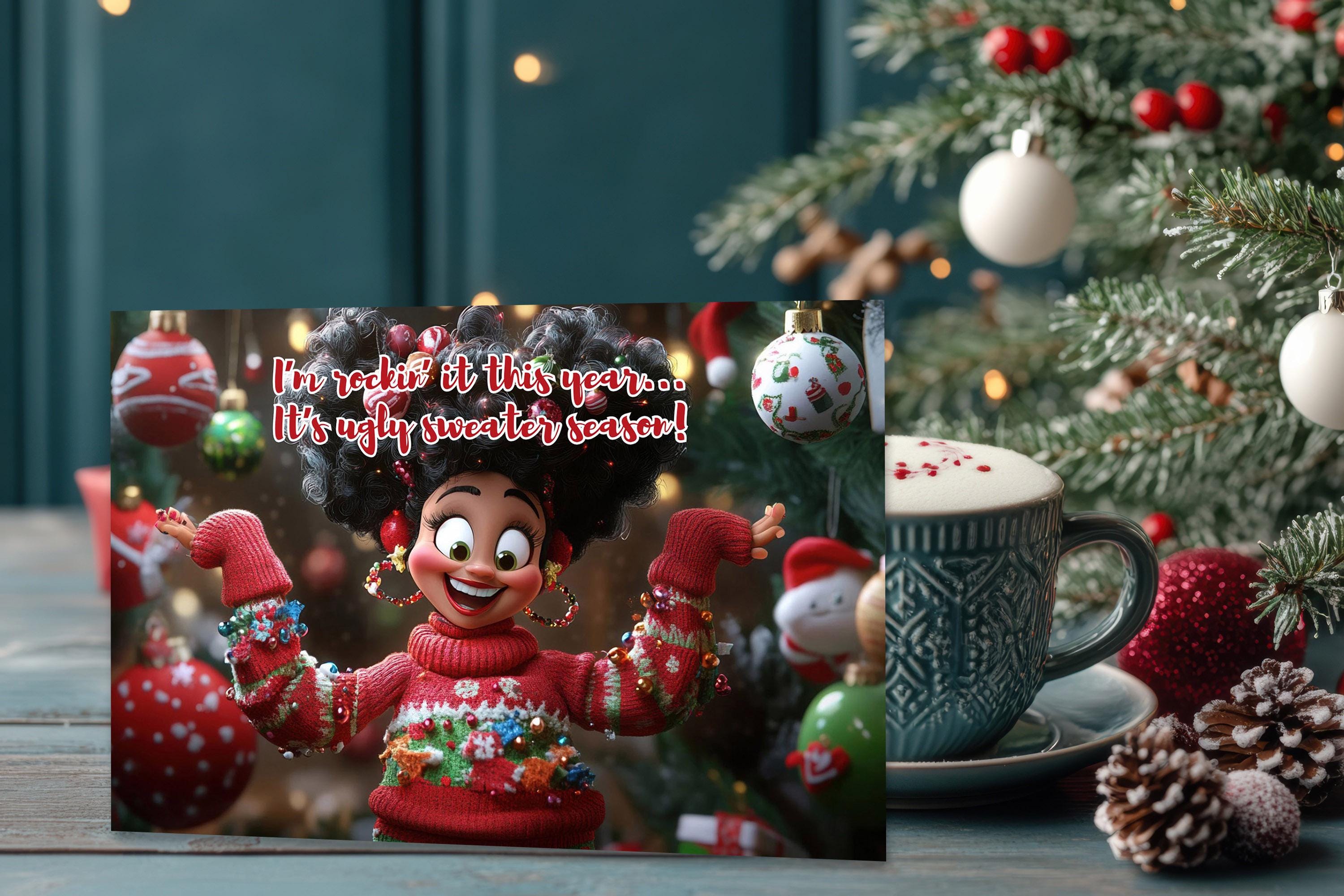 Funny Ugly Sweater Postcard, Ugly Christmas Sweater Card, Humorous ...