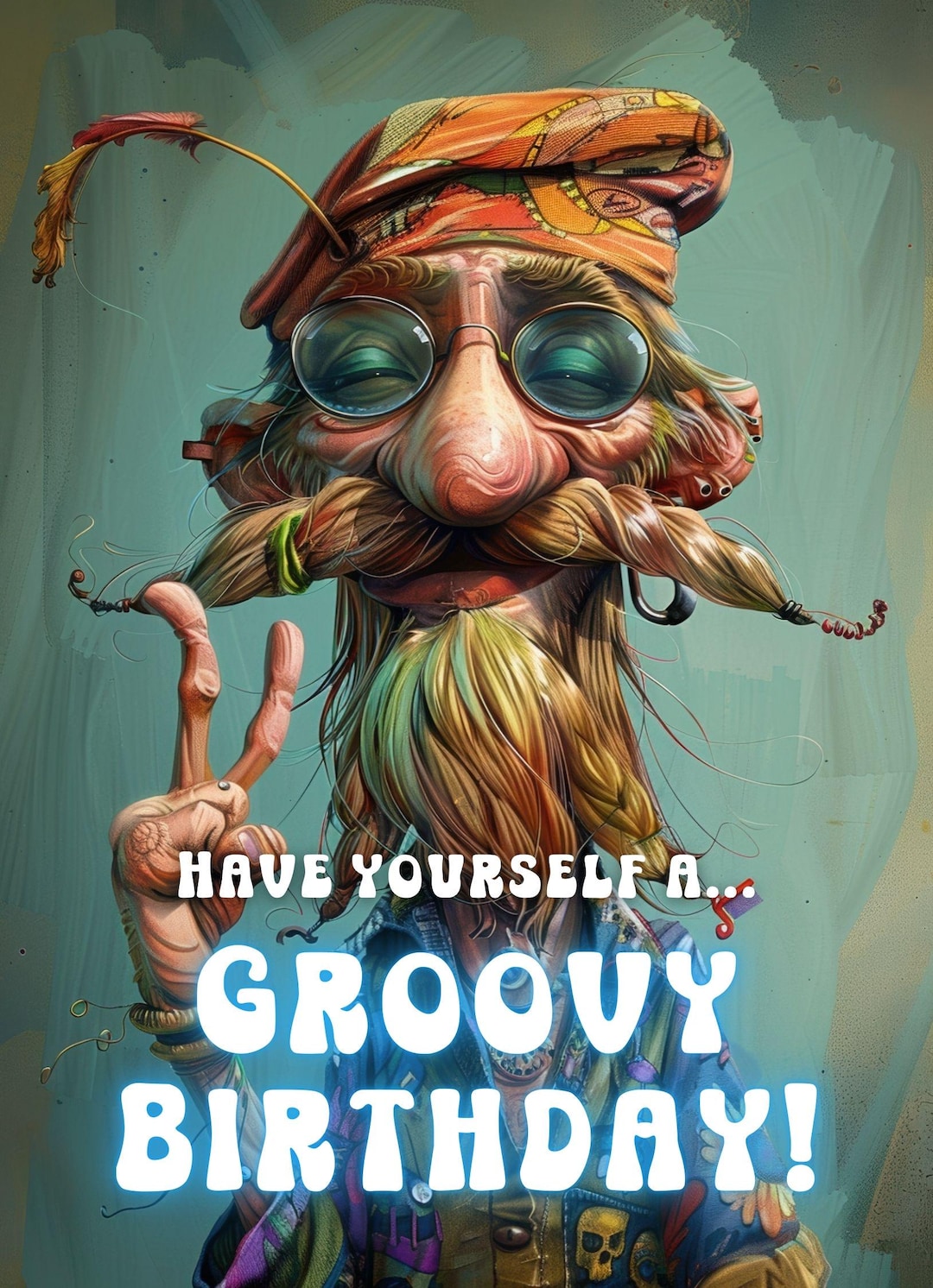 Vintage Hippie Groovy Birthday Card, Digital Download, Printable 5x7 ...