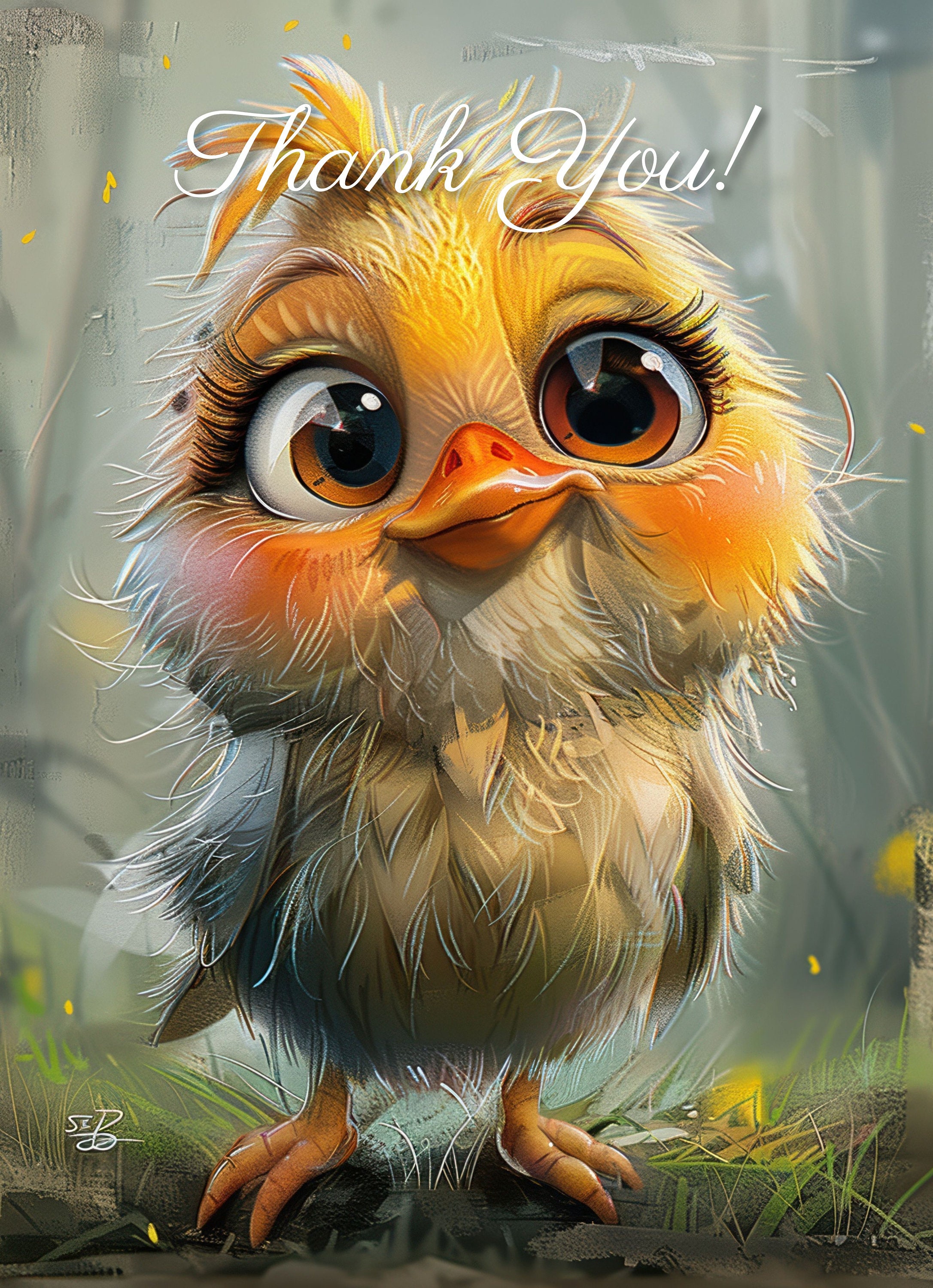 Adorable Thank You Card Printable, Cute Cartoon Chick Greeting Card ...