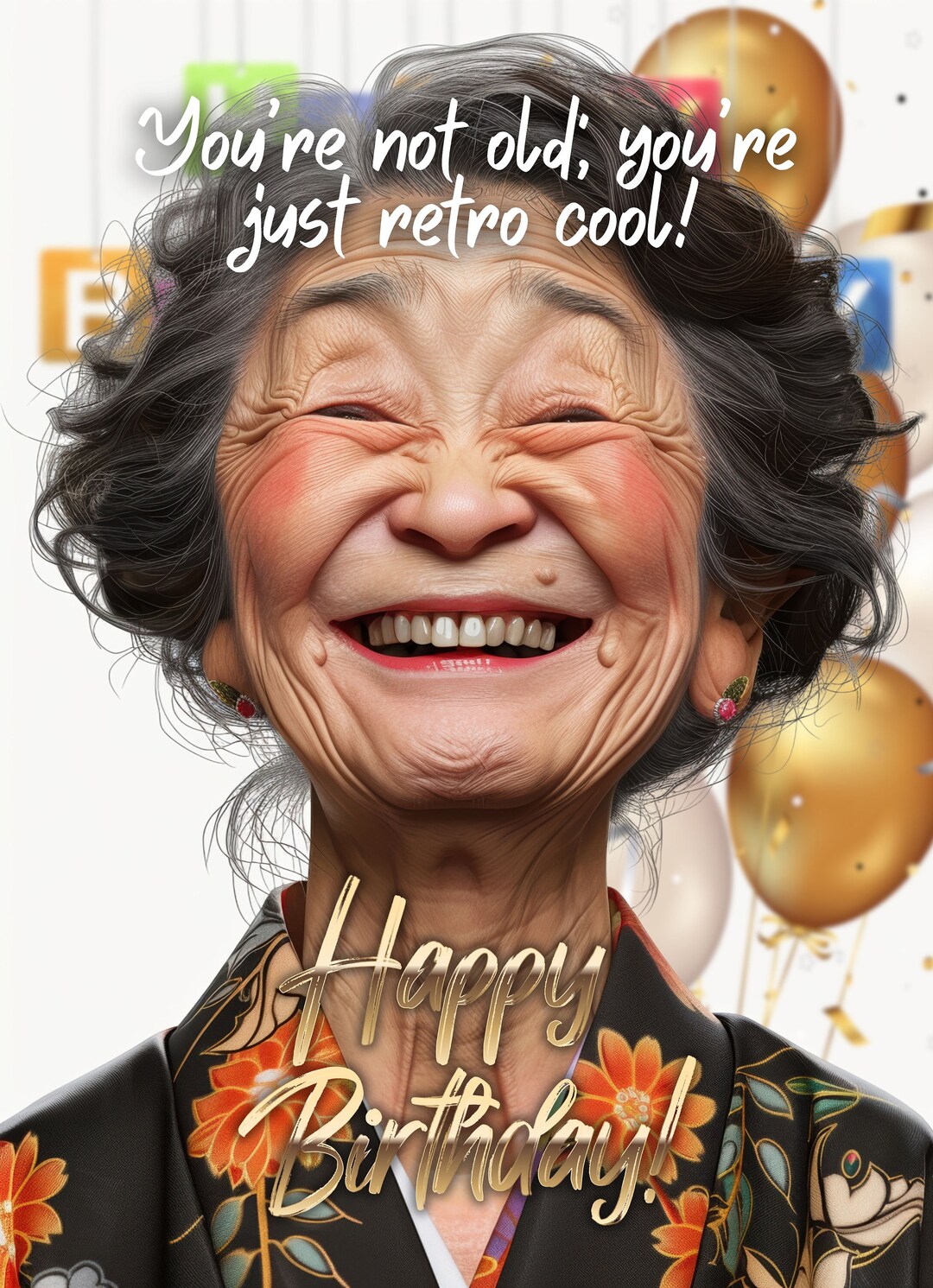 Funny Birthday Card for Seniors, Printable Greeting Card, Retro Cool ...