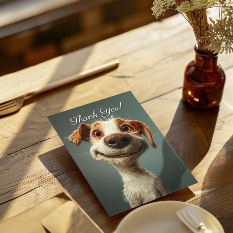Cute Happy Dog Thank You Card, Printable Greeting Card, Digital ...