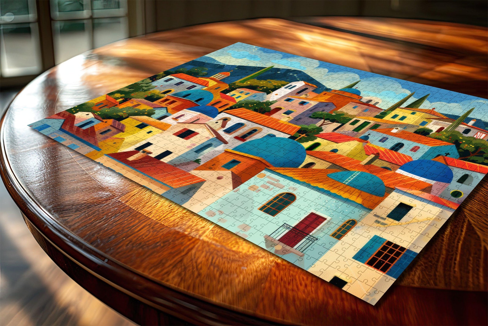 Colorful Mediterranean Town Jigsaw Puzzle, Vibrant Architecture Puzzle ...