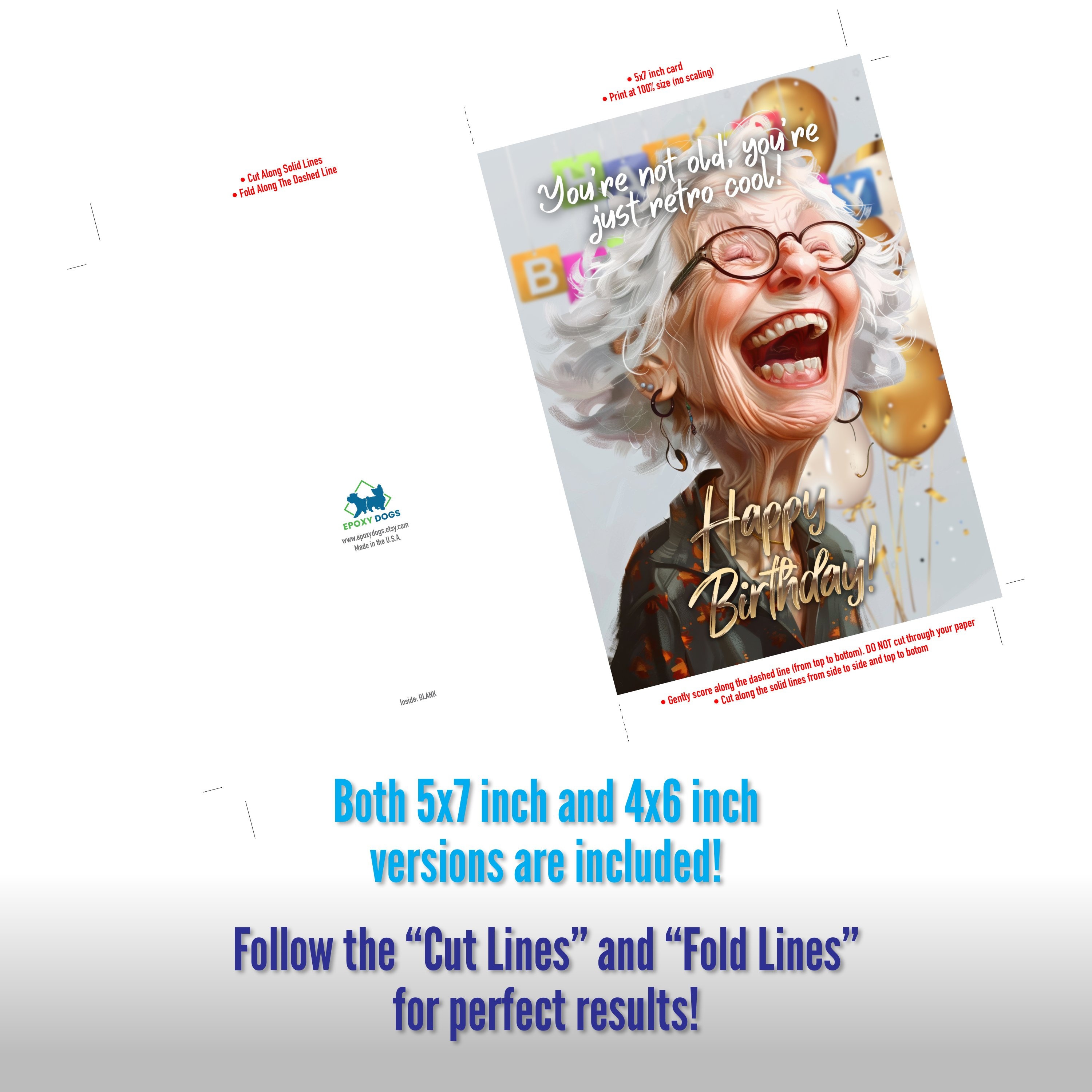 Funny Happy Birthday Card for Seniors, Retro Cool Greeting Card ...