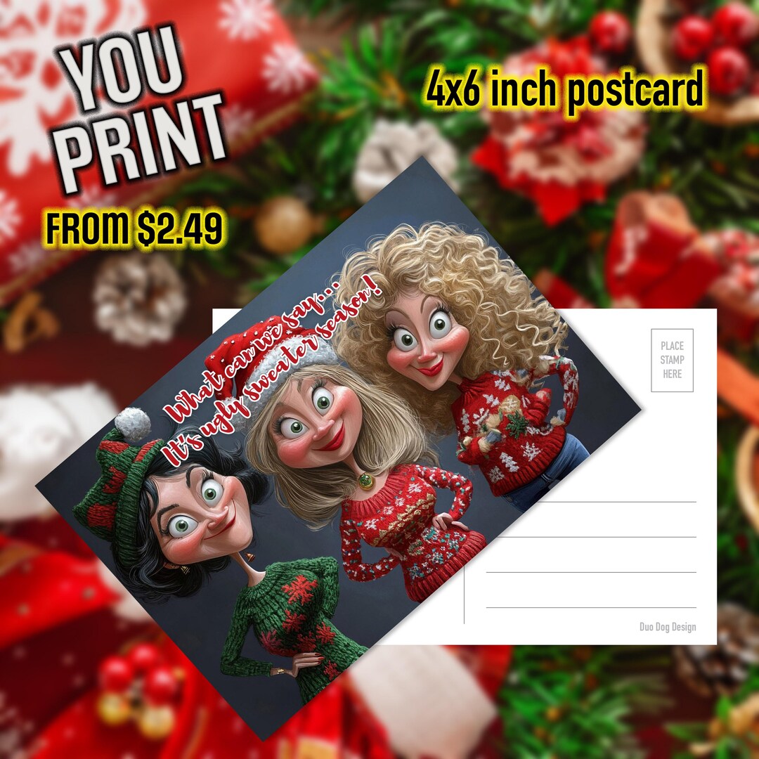 Ugly Sweater Christmas Postcard, 4 X 6 You Print, High Resolution ...