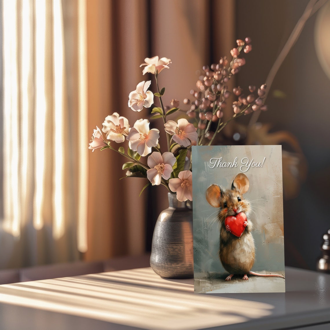 Cute Mouse Thank You Card, Digital Download Greeting Card, Printable ...