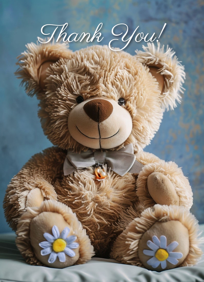 Thank You Card, Teddy Bear Thank You Card, Printable Digital Download ...
