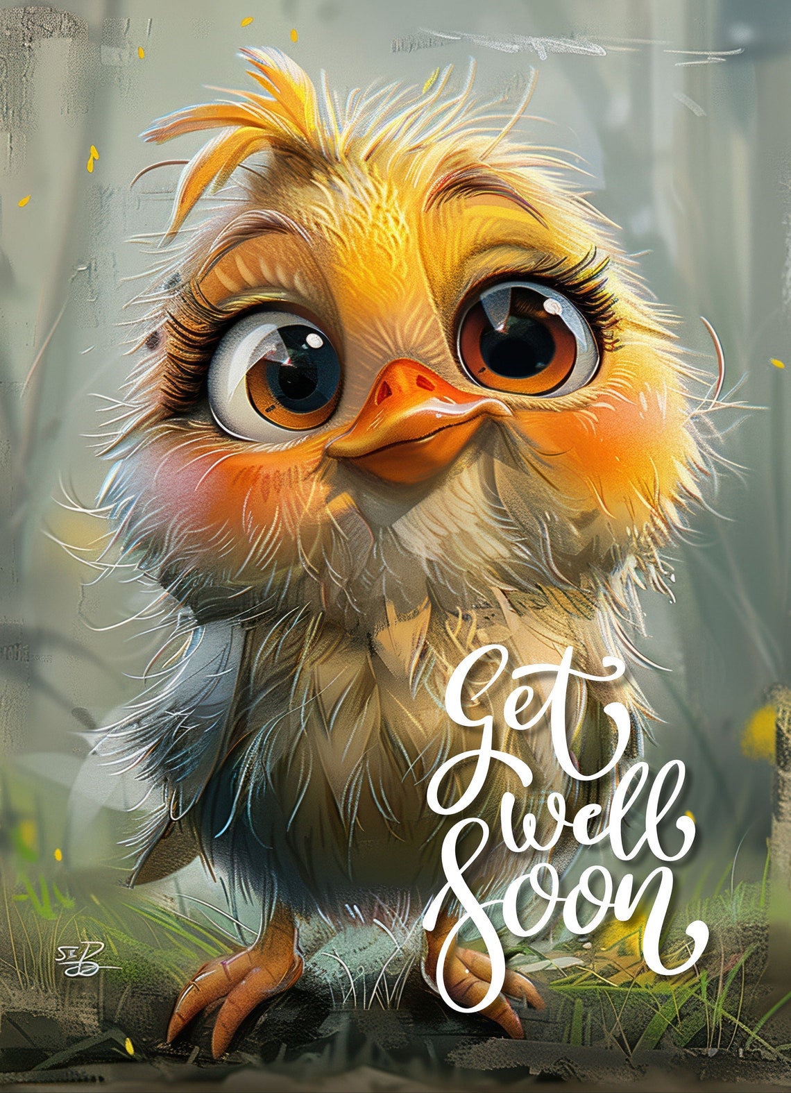 Get Well Soon Card, Cute Bird Greeting Card, Printable Digital Download ...