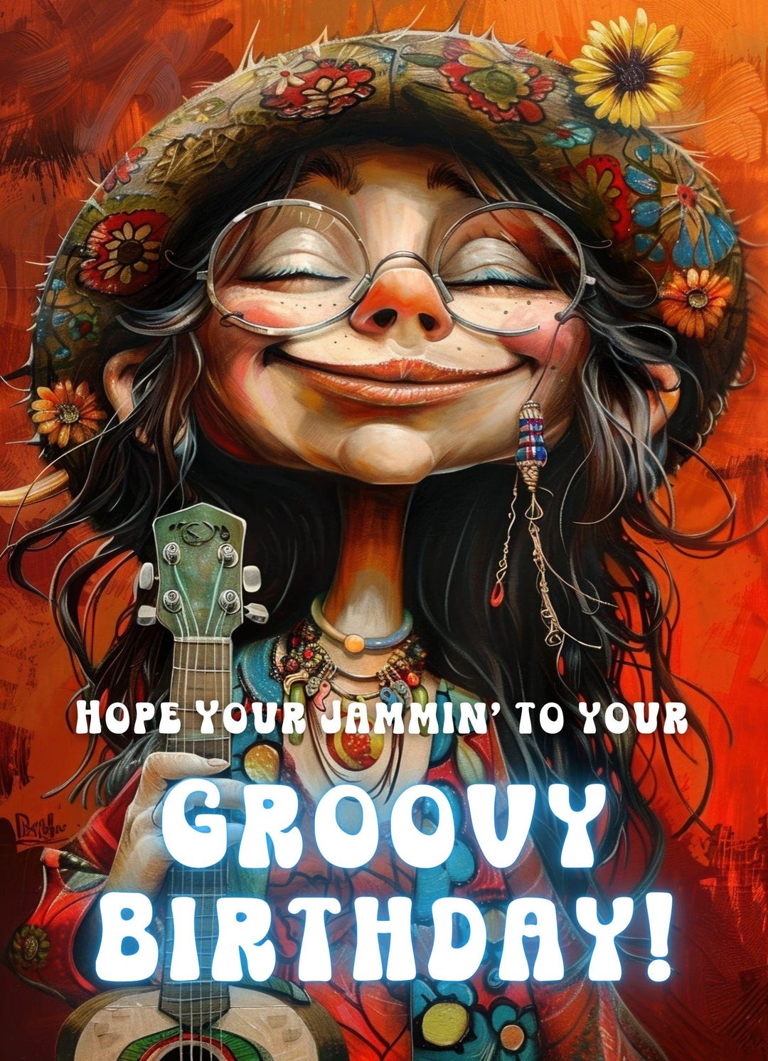 Hope Your Jammin' Groovy Birthday Card, Printable Digital Download, Fun ...