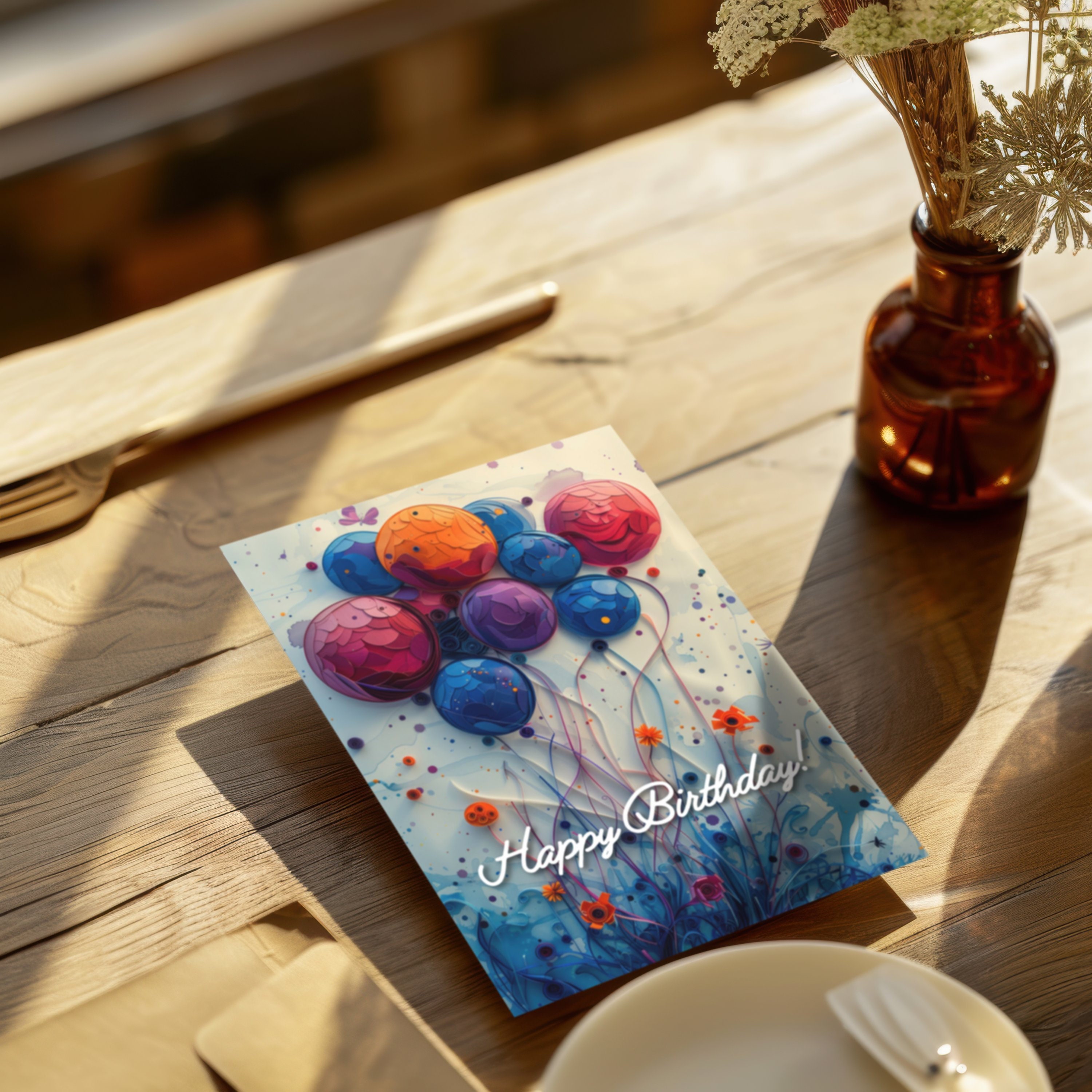 Birthday Greeting Card, Alcohol Ink Style, Printable Digital Download ...