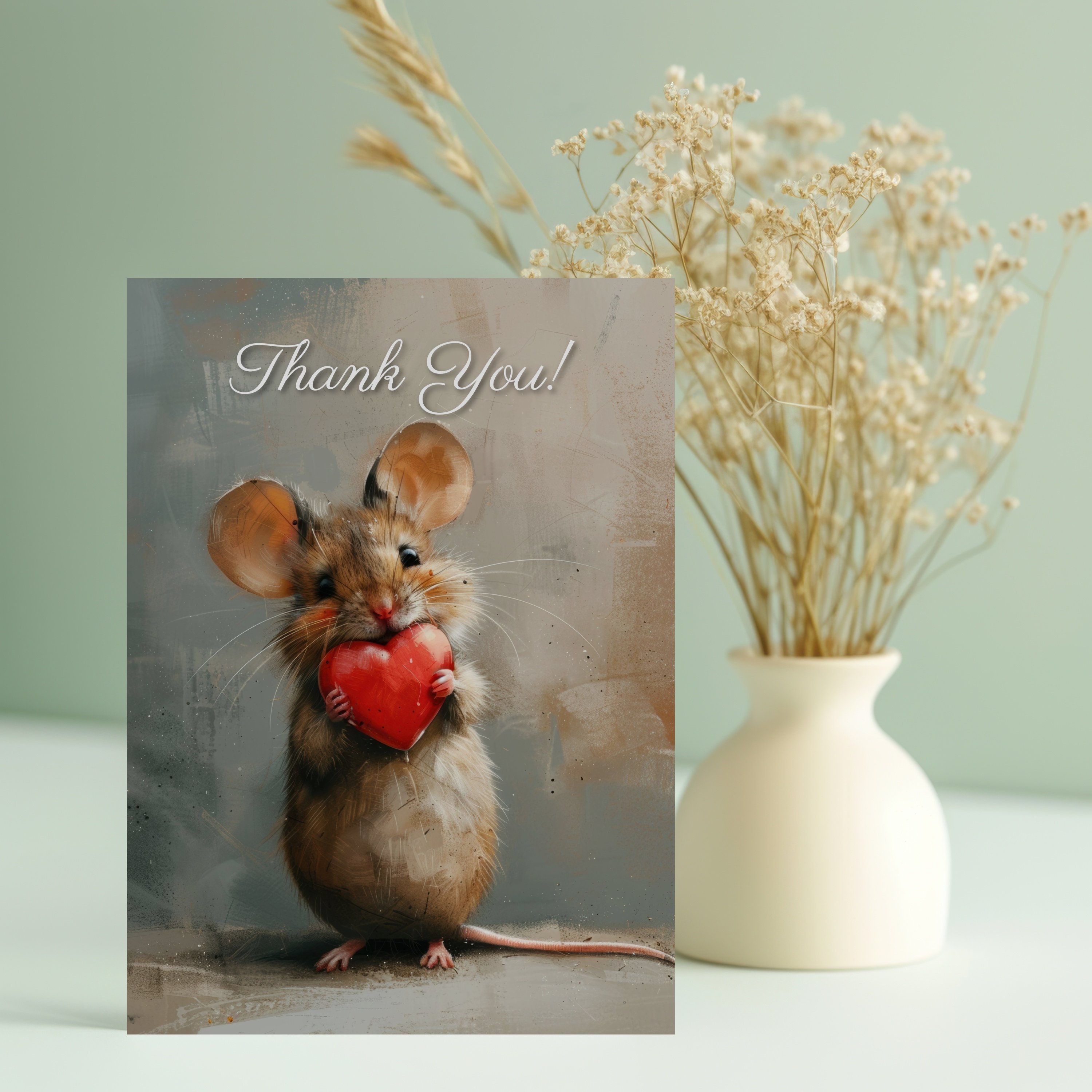 Cute Mouse Thank You Card, Digital Download Greeting Card, Printable ...