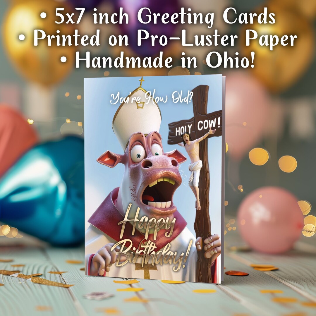 Priest Cow & Jesus Figurine Birthday Card Unique 5x7 Humor Card ...