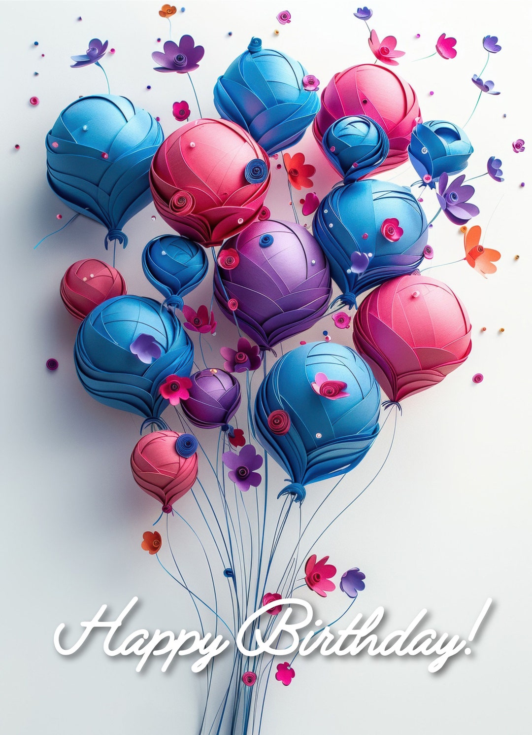 Happy Birthday Greeting Card, Balloon Bouquet Design, Digital Download ...