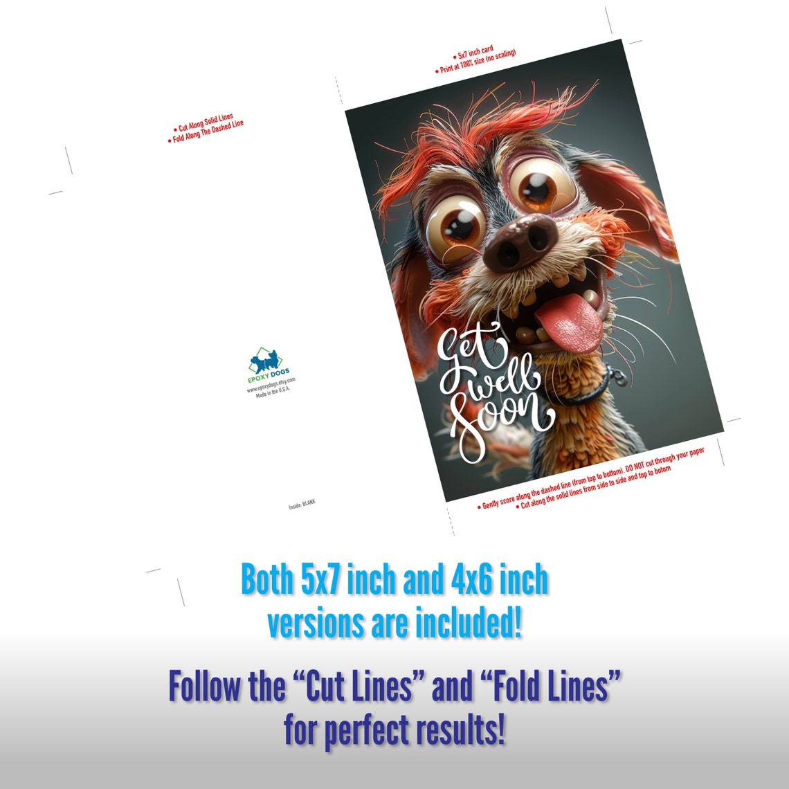 Get Well Soon Card, Cute Dog Illustration, Fun Get Well Soon, Printable ...