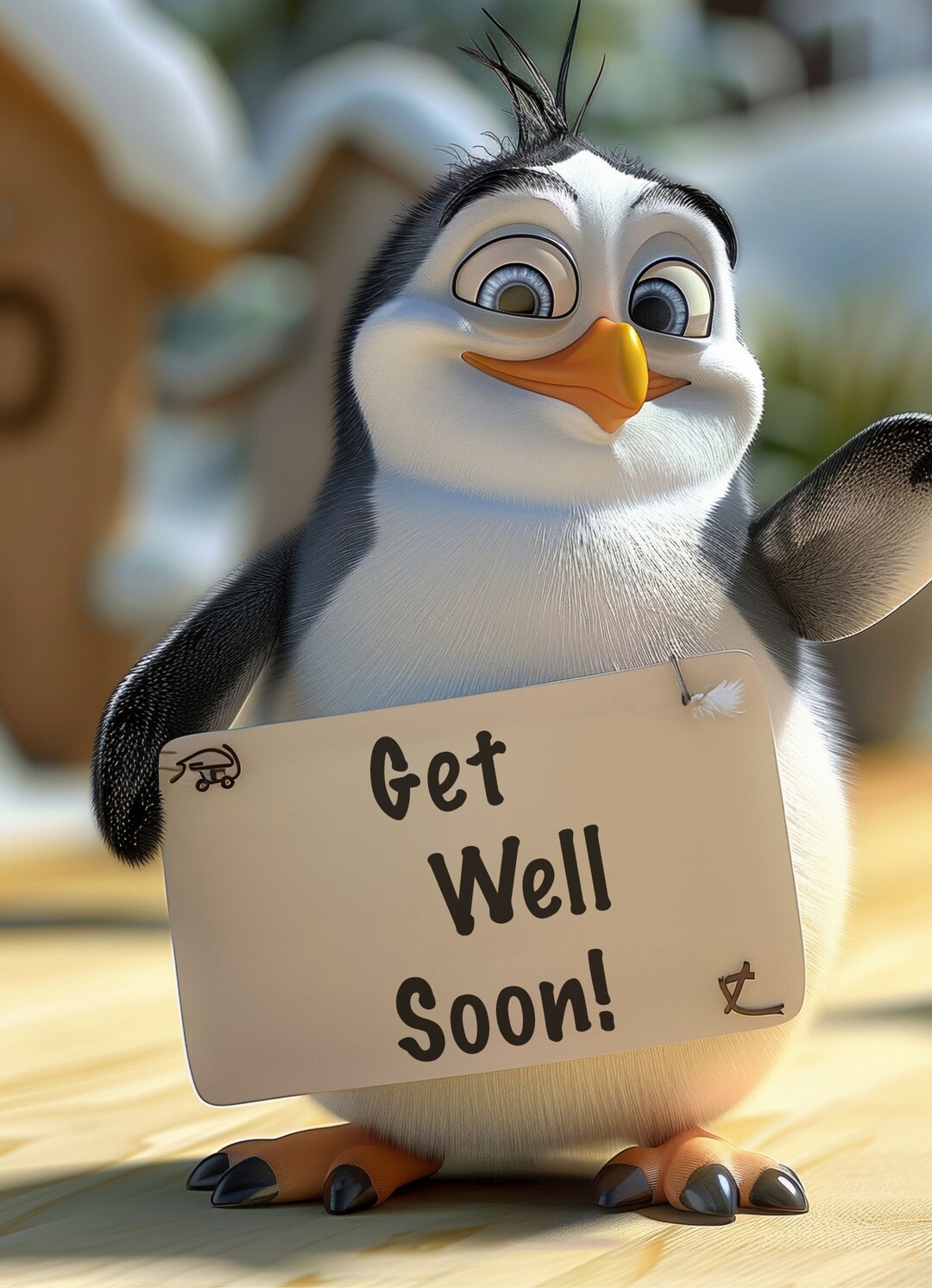 Cute Penguin Get Well Soon Card, Printable Digital Download Greeting ...
