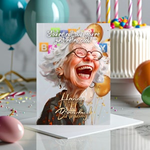 Funny Happy Birthday Card for Seniors, Retro Cool Greeting Card ...