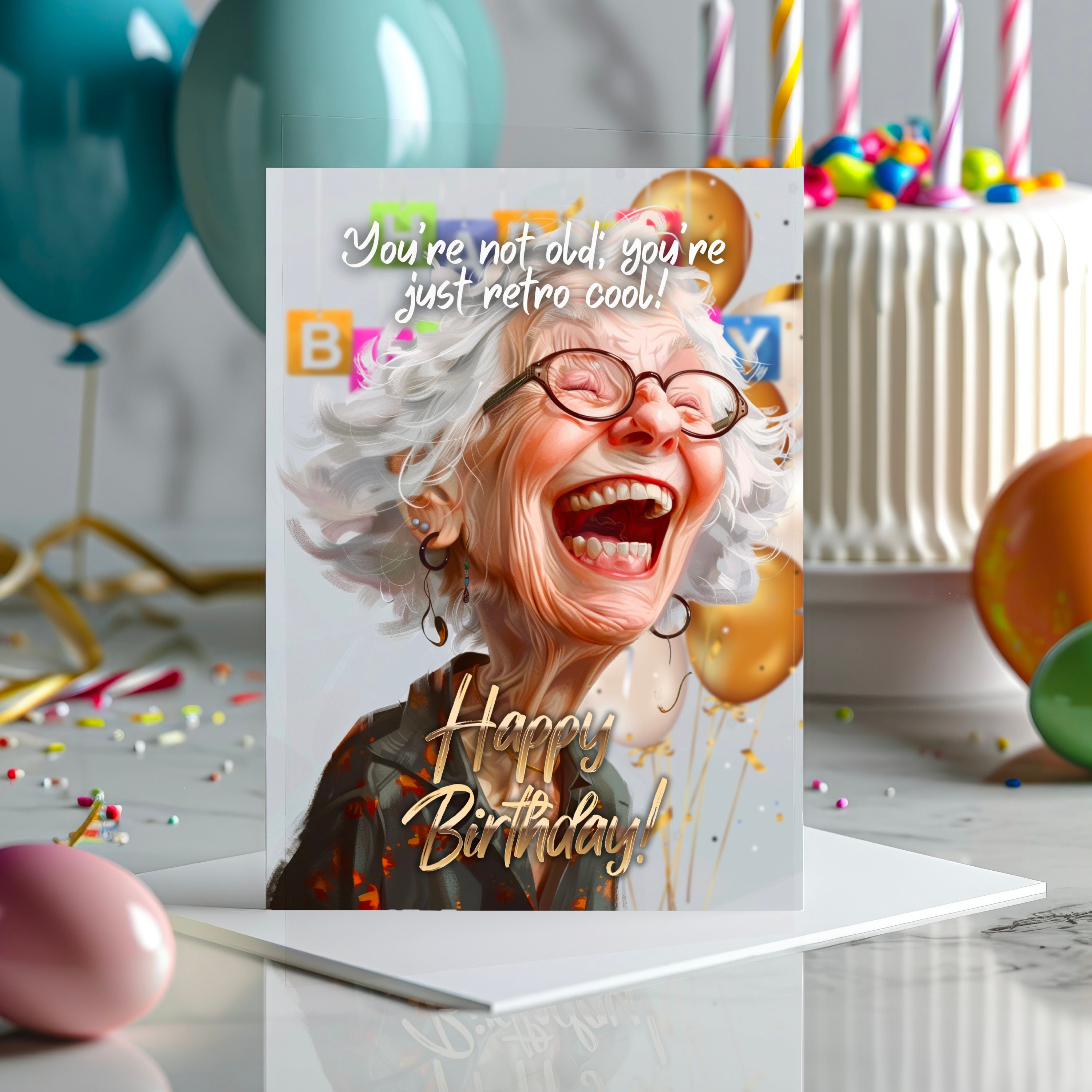 Funny Happy Birthday Card for Seniors, Retro Cool Greeting Card ...