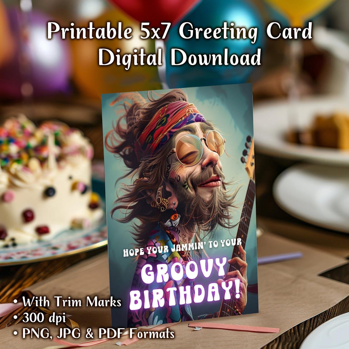 Groovy Birthday Greeting Card, Printable Digital Download, 5x7 and 4x6 ...