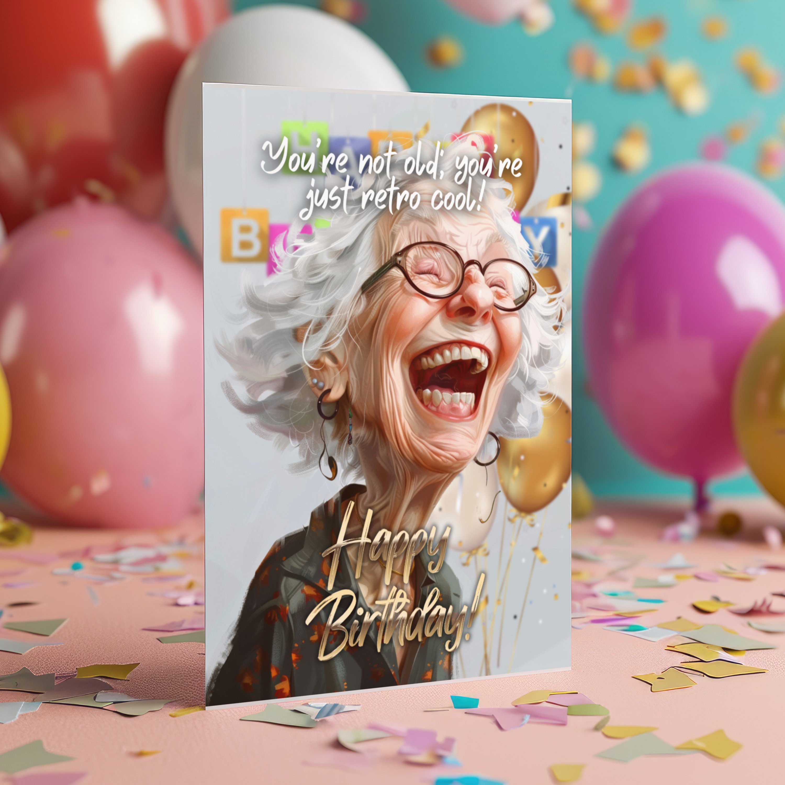 Funny Happy Birthday Card for Seniors, Retro Cool Greeting Card ...