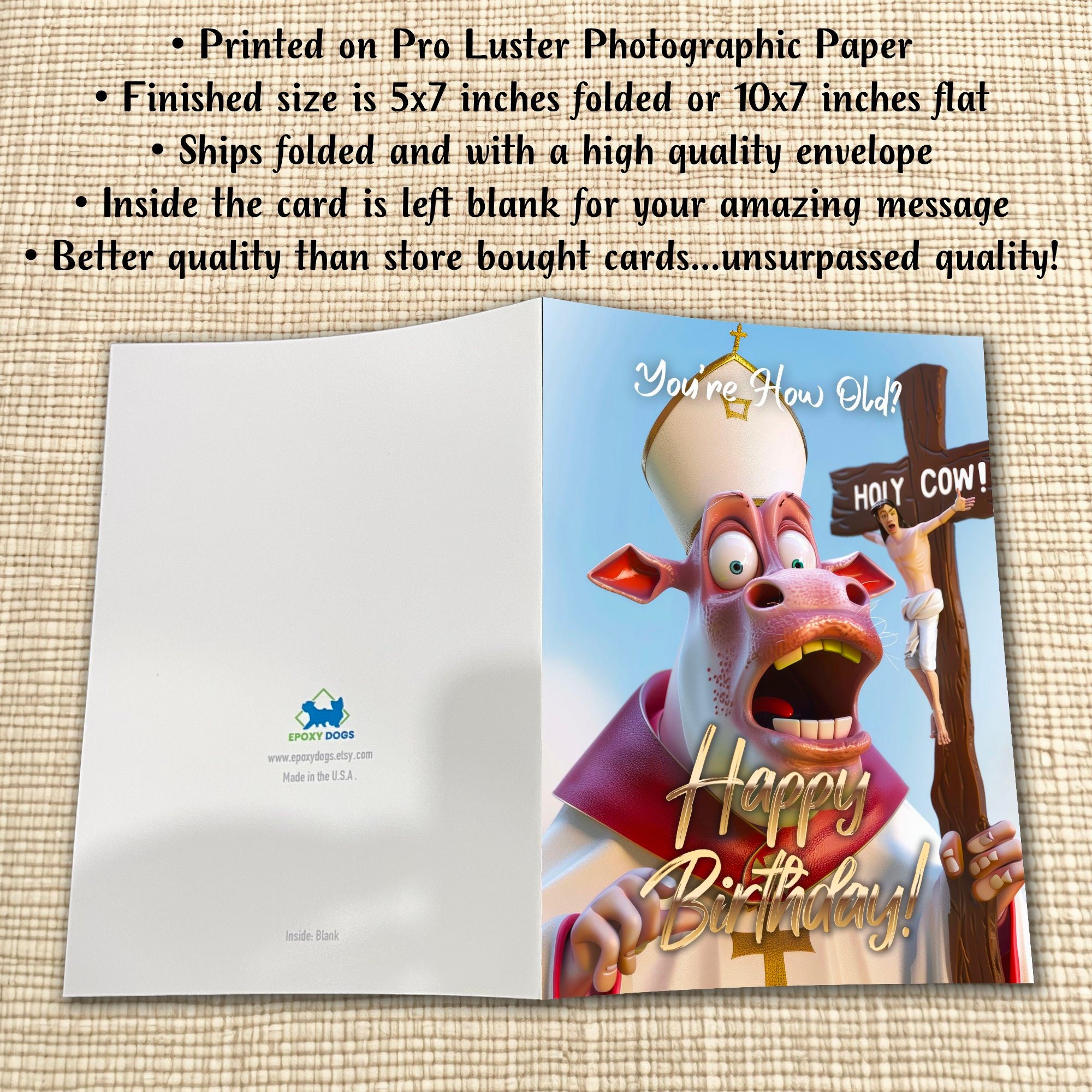 Priest Cow & Jesus Figurine Birthday Card Unique 5x7 Humor Card ...