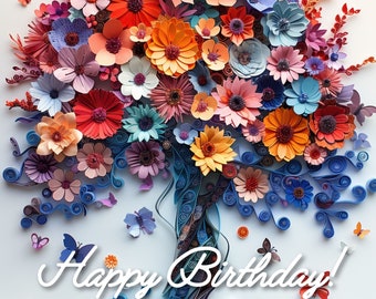 Happy Birthday Greeting Card Digital Download, Quilling Style Card ...