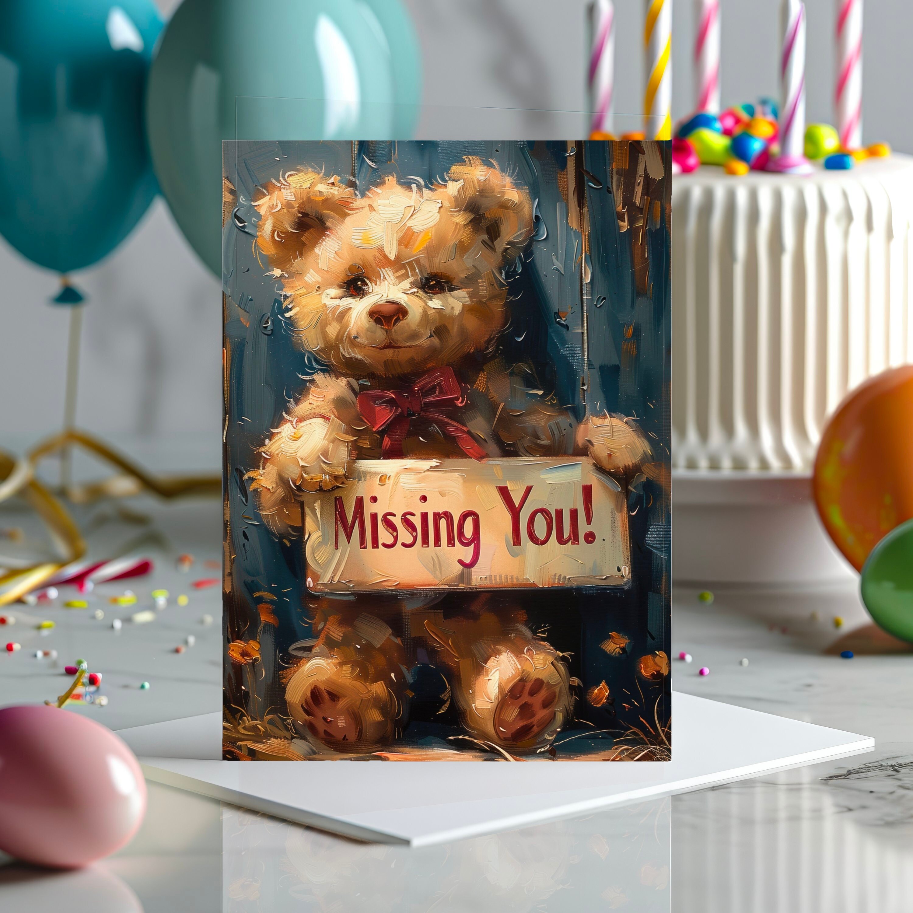 Missing You Teddy Bear Greeting Card, Printable Digital Download, Get ...