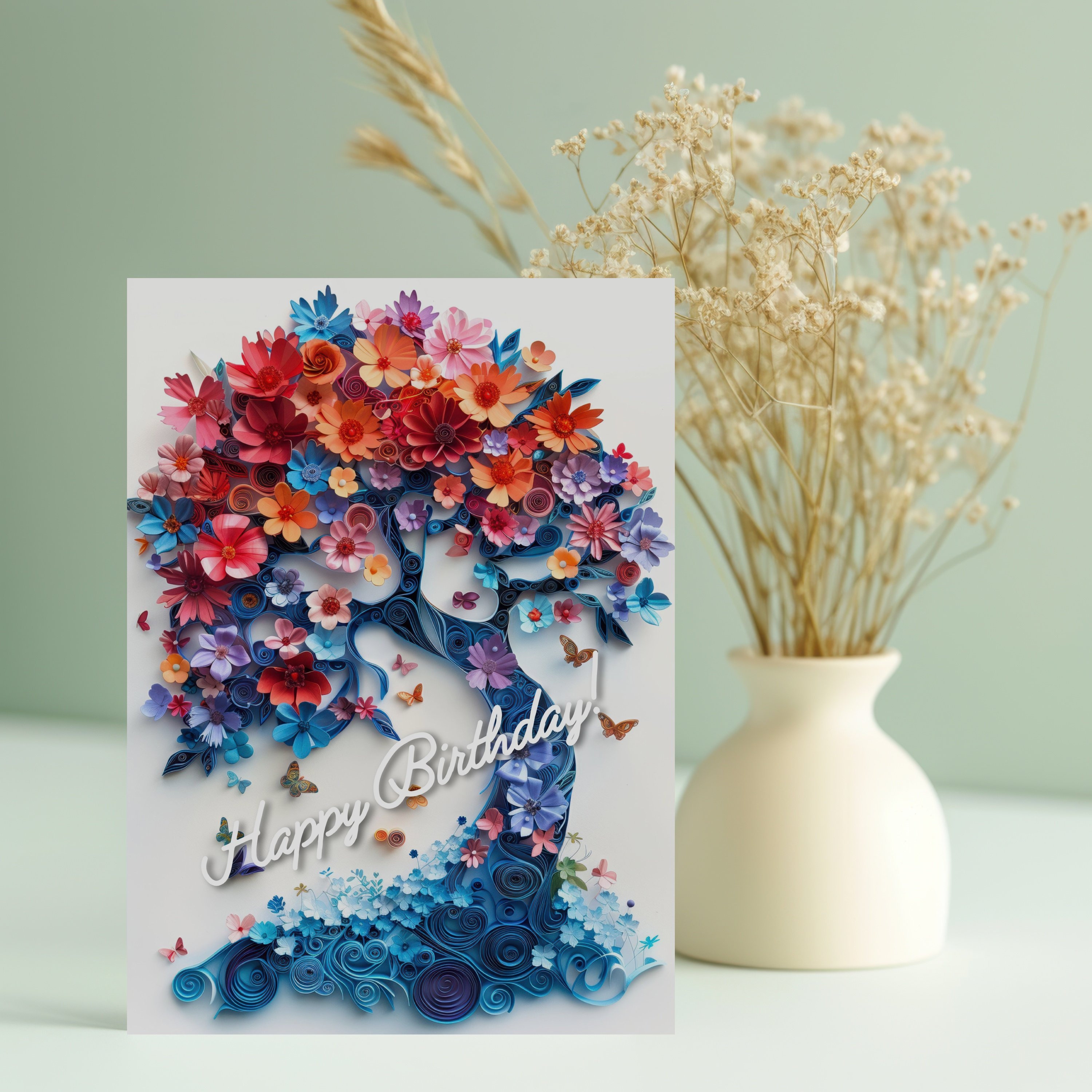 Happy Birthday Printable Card, Paper Quilling Style Greeting, High ...