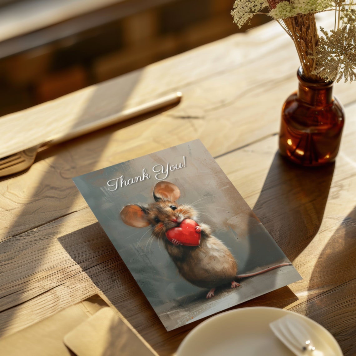 Cute Mouse Thank You Card, Digital Download Greeting Card, Printable ...