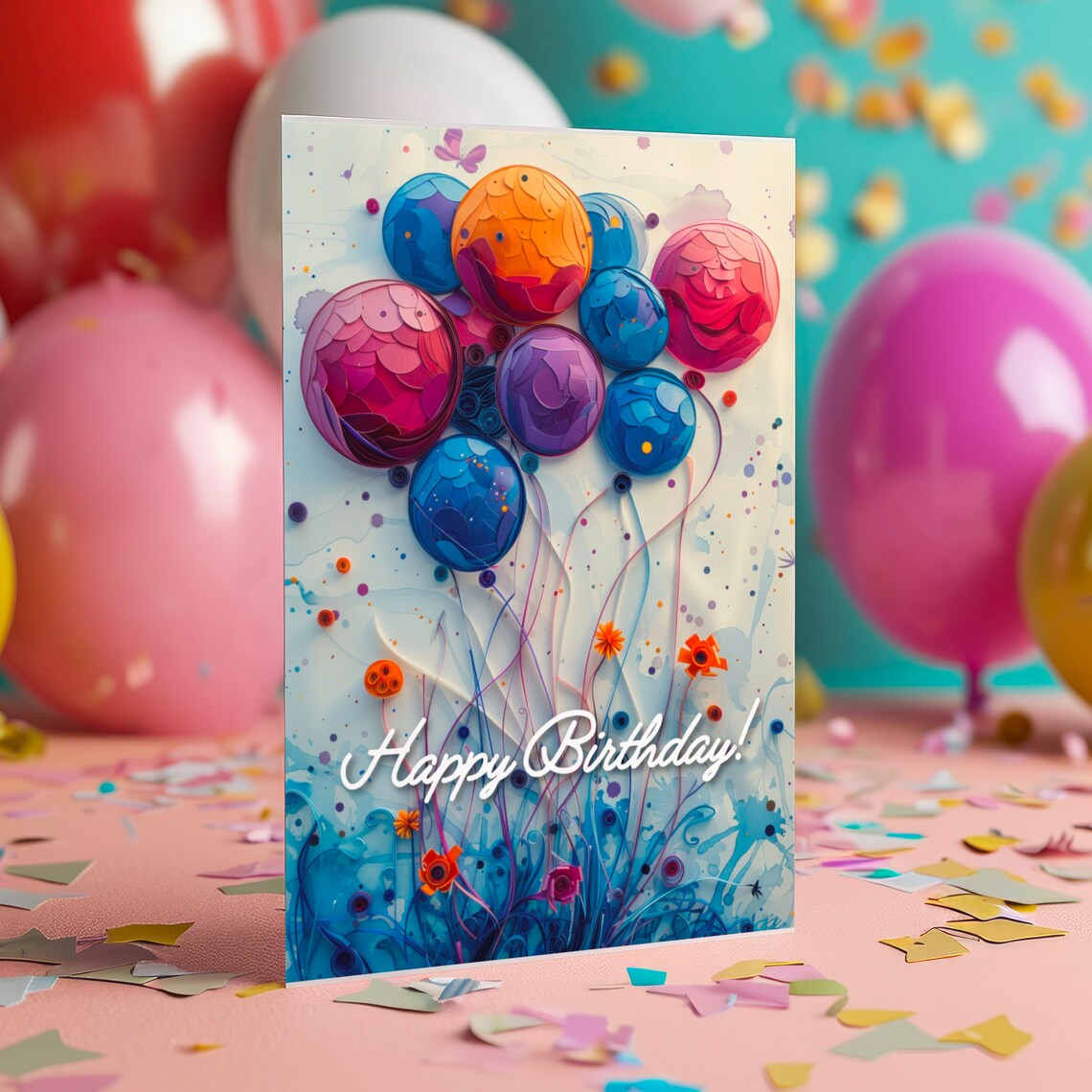 Birthday Greeting Card, Alcohol Ink Style, Printable Digital Download ...