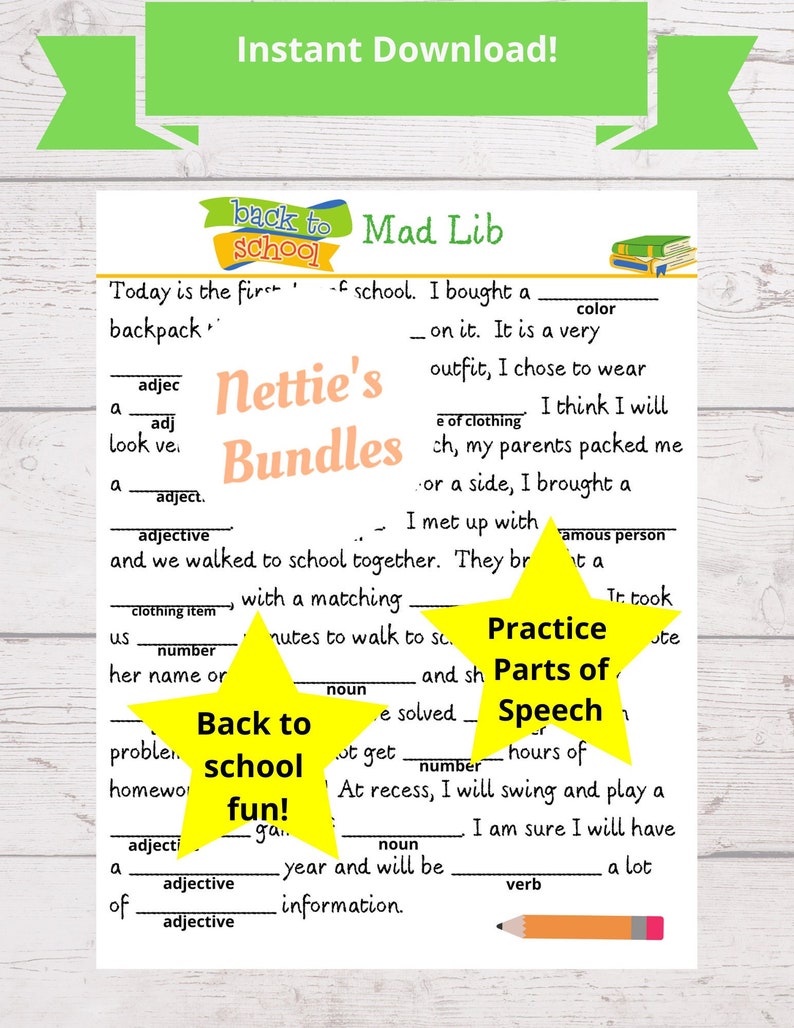 Back to School Mad Lib - Etsy