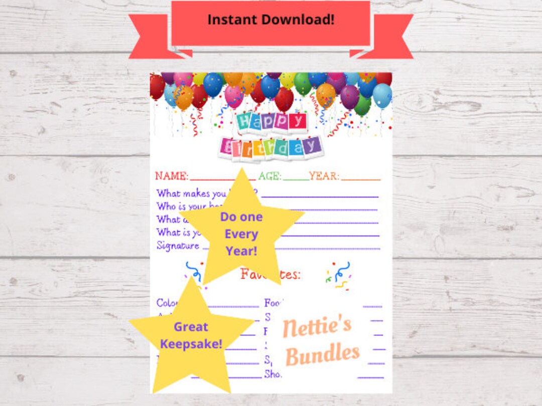 Printable Kid's Birthday Interview and Keepsake - Etsy